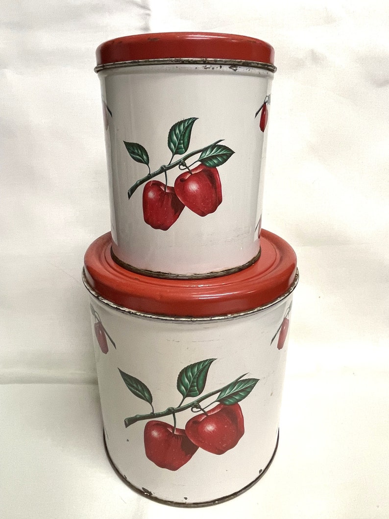 Vintage Farmhouse Canisters 1950s Metal Apple Canister - Etsy