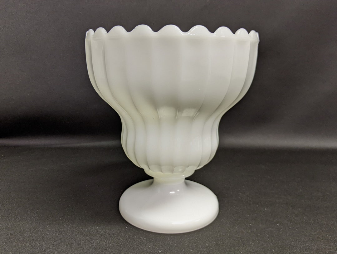 Vintage Milk Glass Fluted Compote - Large White Ribbed Urn Vase - Etsy