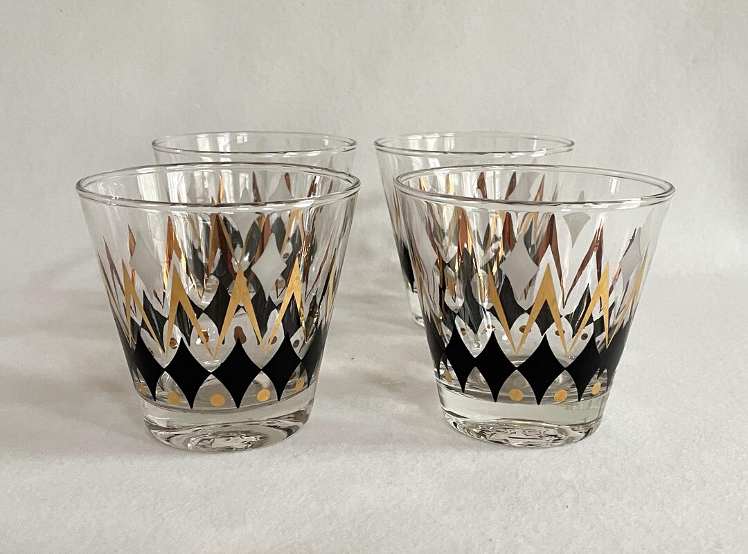 Mid-century Whiskey Glasses Gold Atomic Retro Barware - Etsy