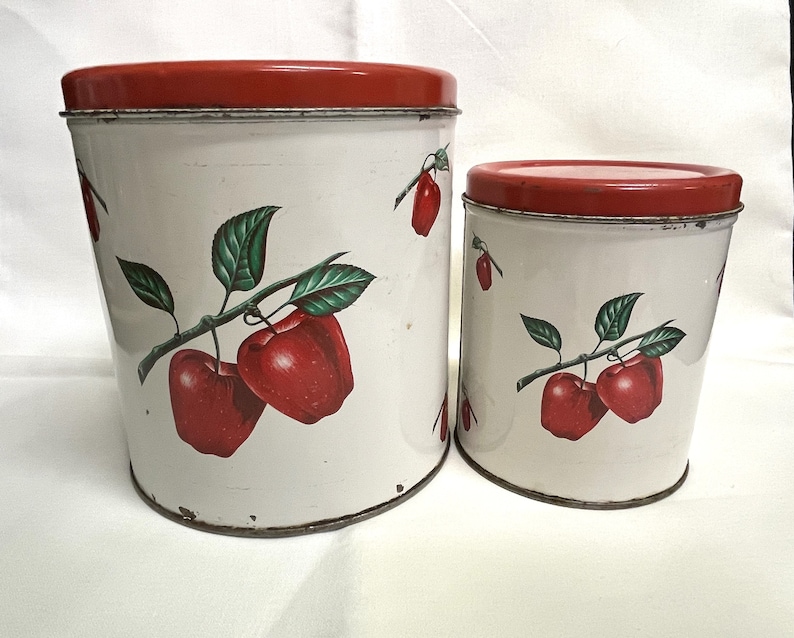 Vintage Farmhouse Canisters 1950s Metal Apple Canister - Etsy