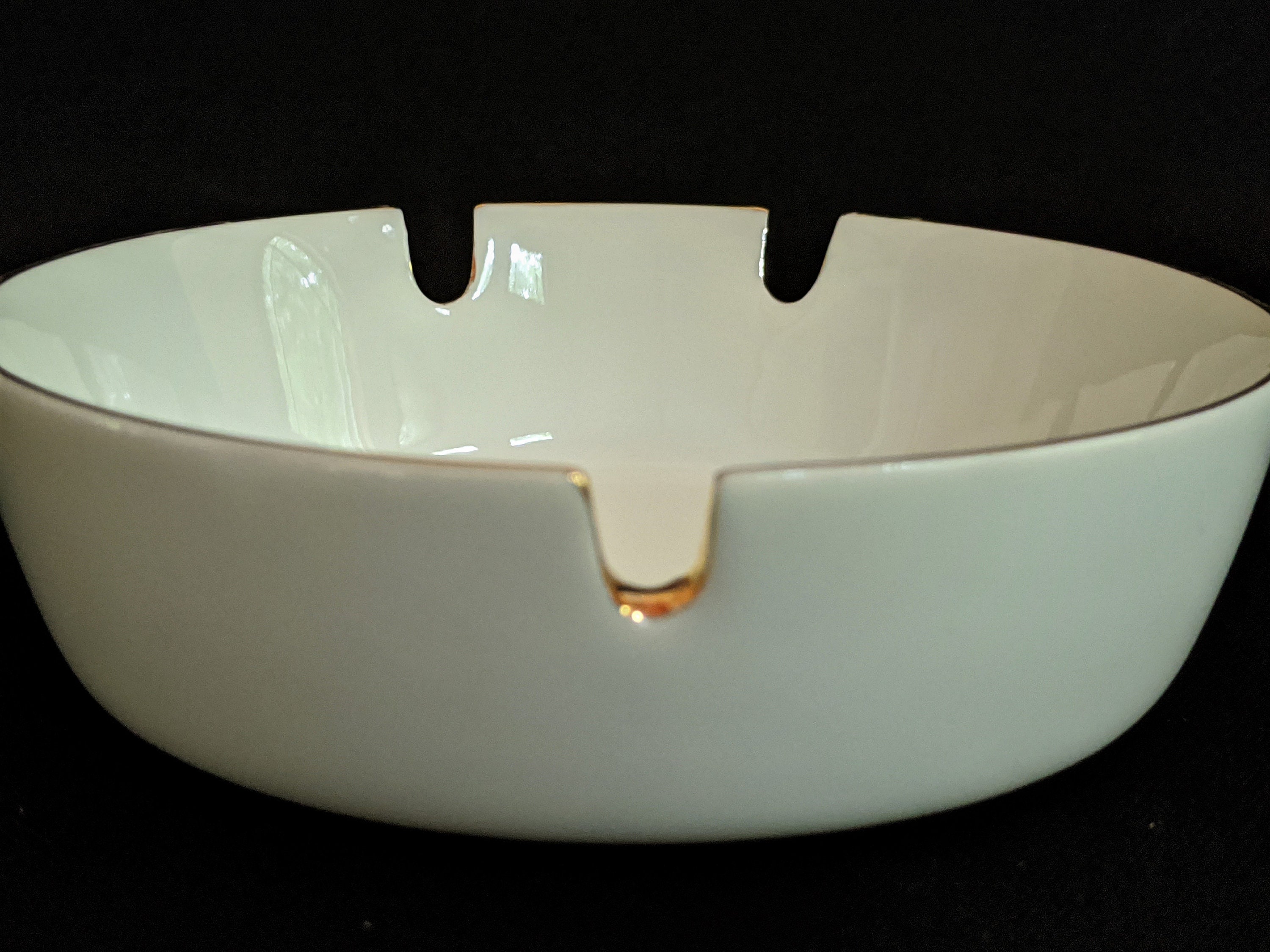 Mid-Century White Ashtray Gold Trim Round Trinket Bowl - Etsy