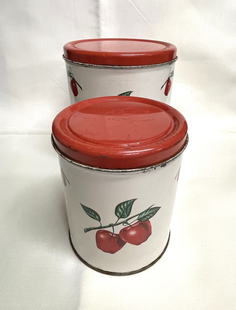 Vintage Farmhouse Canisters 1950s Metal Apple Canister - Etsy