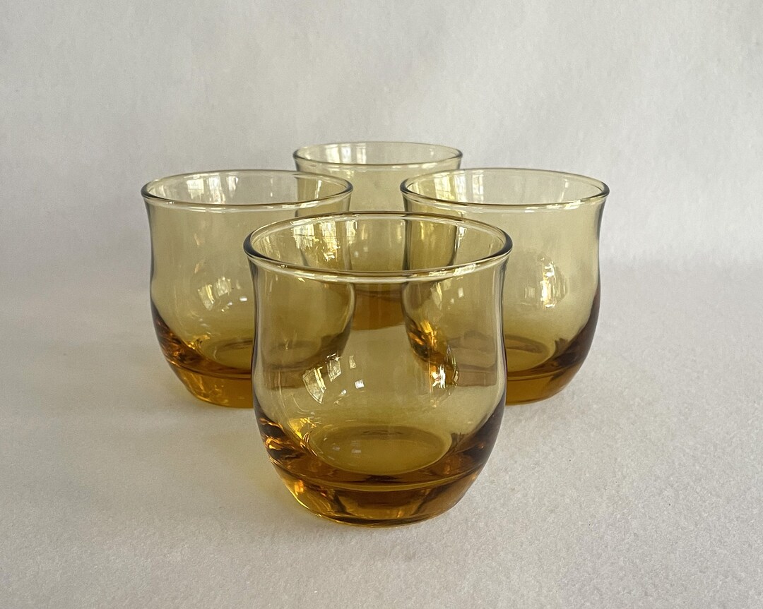 Set Of Four Libbey Whiskey Glasses Vintage Amber Juice Glasses Etsy