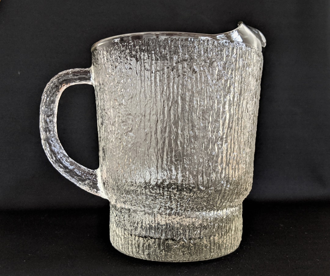 Vintage Glass Jug Frosted Glass Water Pitcher Textured Martini Pitcher ...