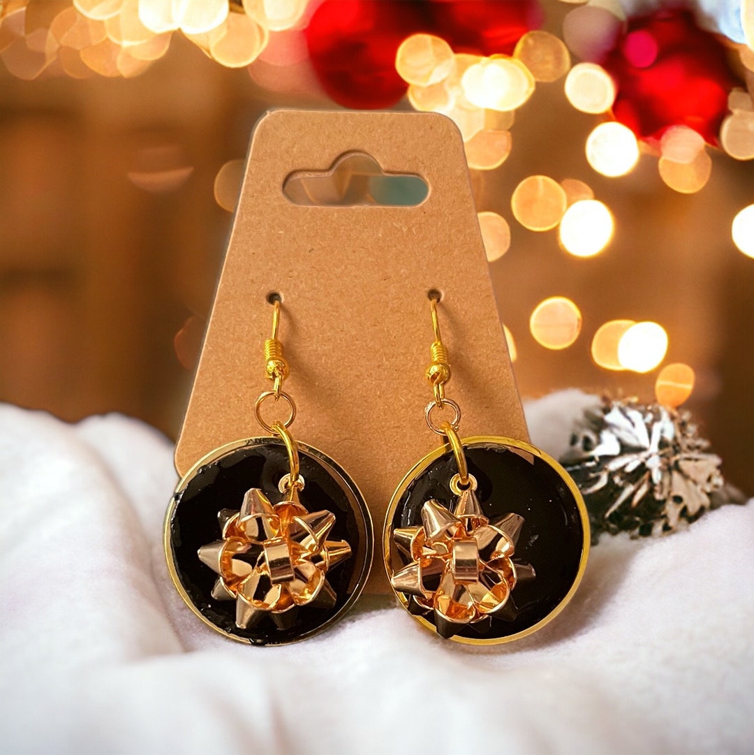 Festive Finery Earrings/ Handmade Earrings/ Gold and Black/ Elegant ...