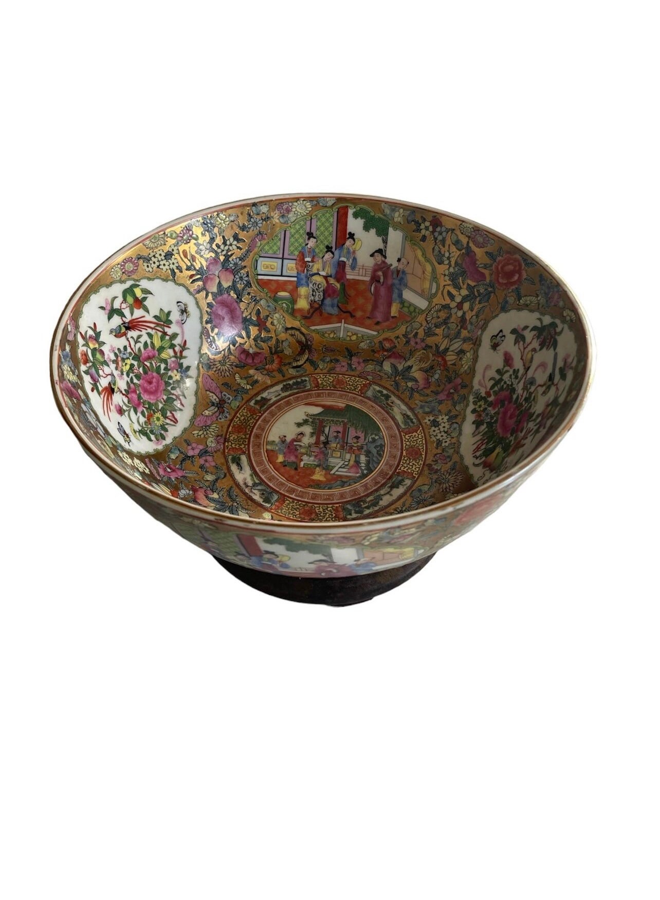 Antique Rose Medallion Punch Bowl on Stand - Etsy