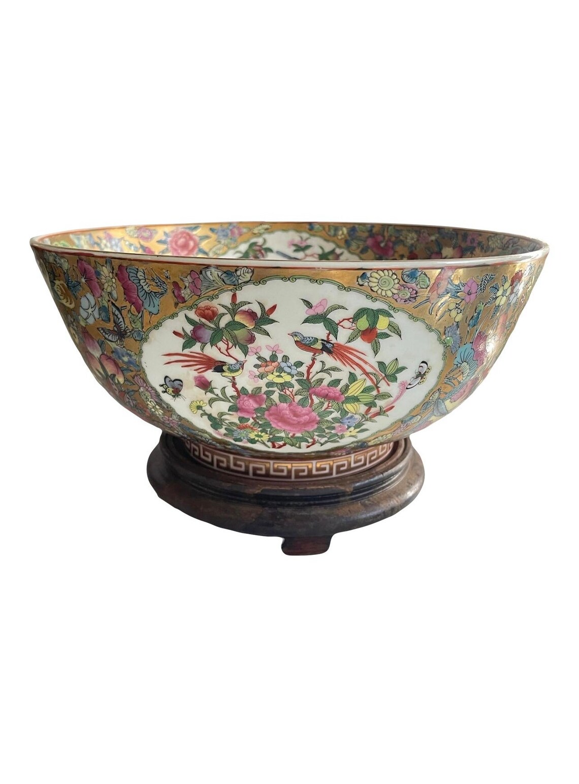 Antique Rose Medallion Punch Bowl on Stand - Etsy