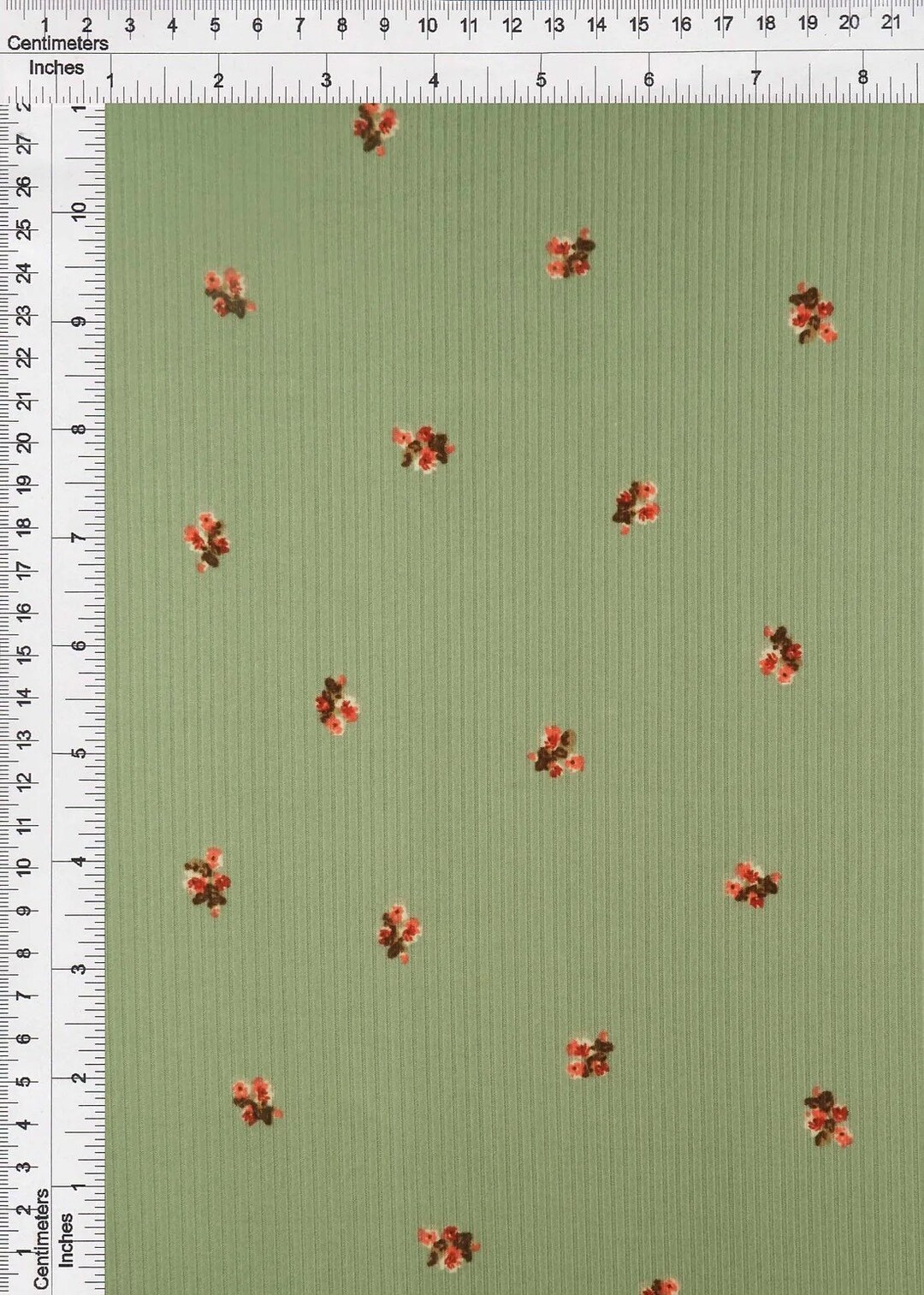 Green Small Floral ribbed Knit Stretch Polyester Spandex Apparel Craft ...