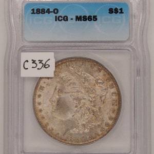1884 O Morgan Silver Dollar, ICG Certified MS65, Graded in Holder, Gem Uncirculated, American ...