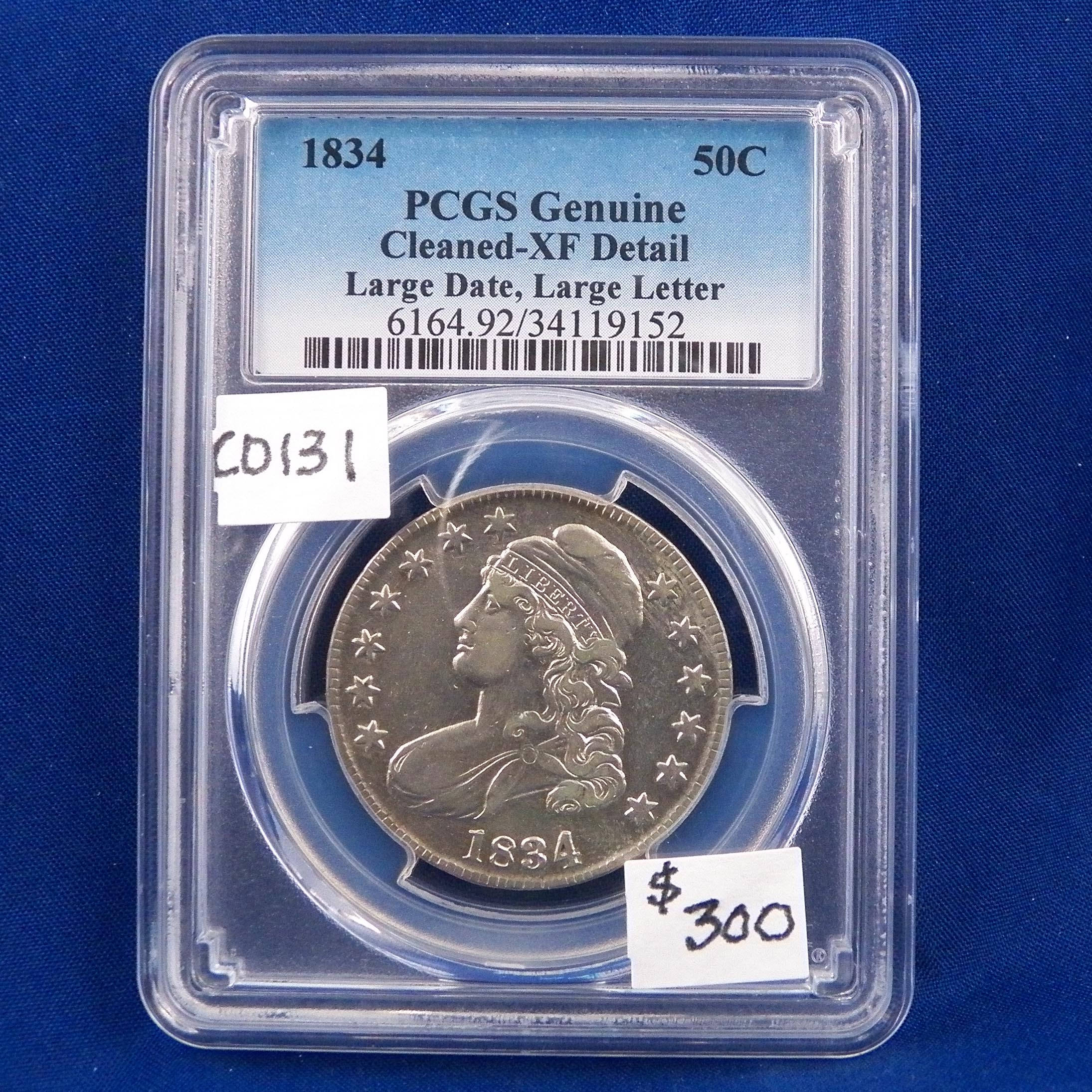 1834 Capped Bust, Large Date, Large Letter, Silver Fifty Cent Coin ...