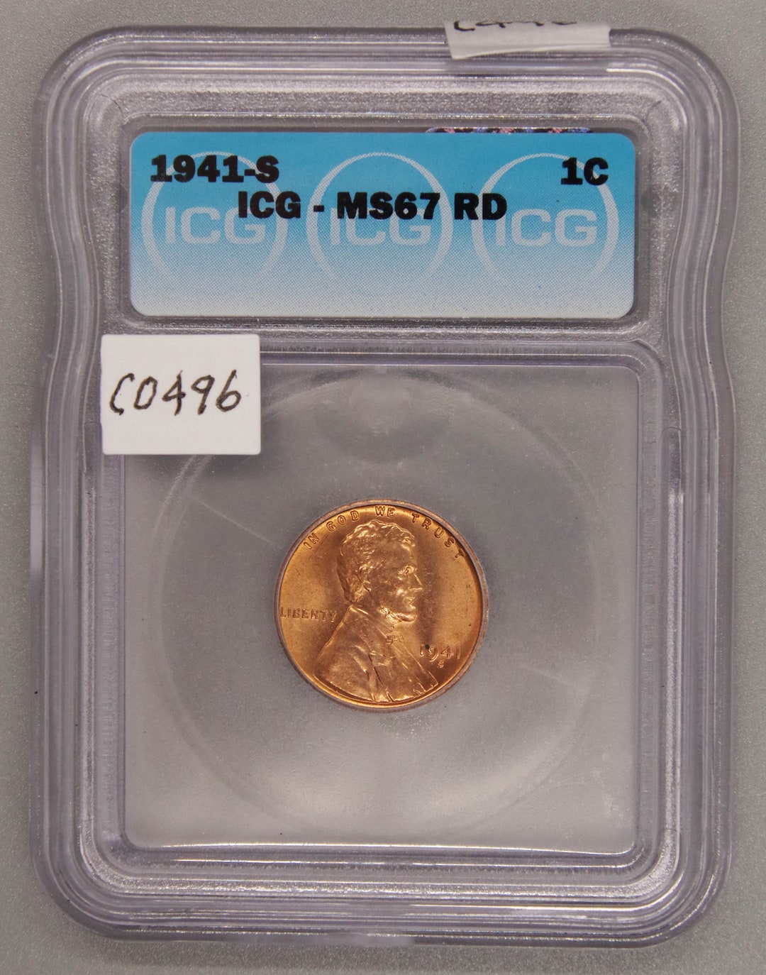 1941 S Lincoln Cent, ICG MS67 RD, Gem Uncirculated, Graded in Holder ...