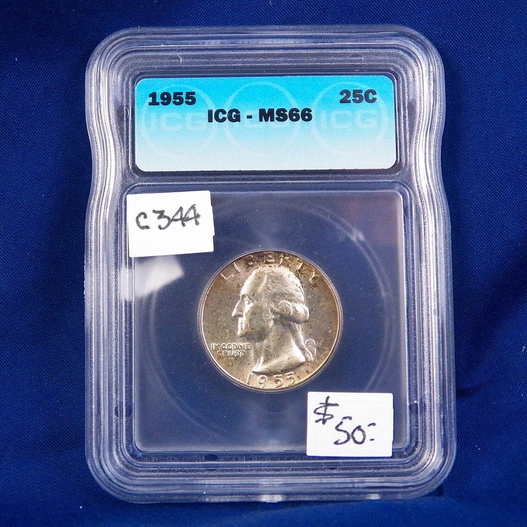 1955 Washington Silver Quarter, ICG MS66, Graded in Holder, American ...