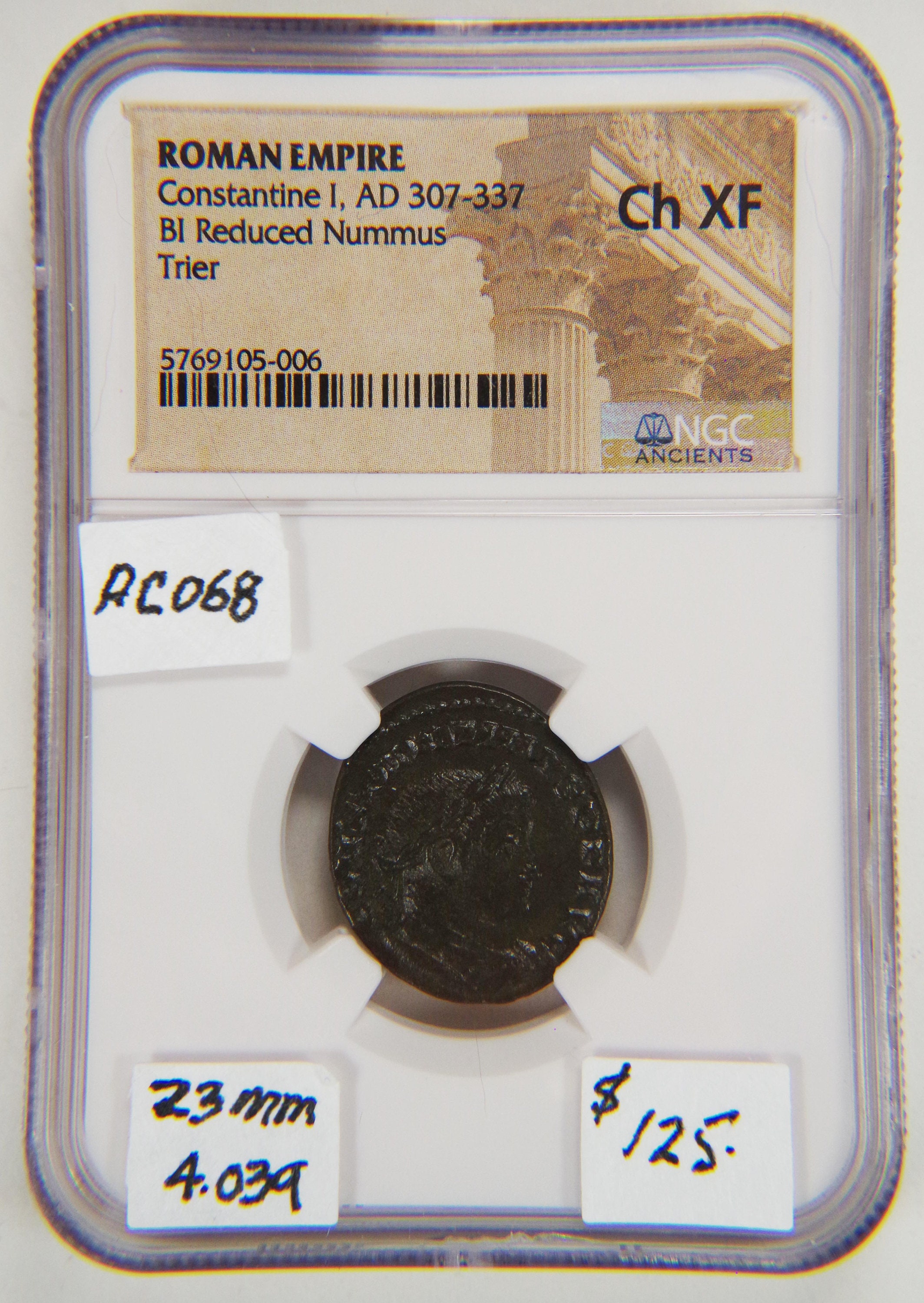 Constantine the Great, NGC Ch XF, AD 307 337, Bi Reduced Nummus, Trier ...