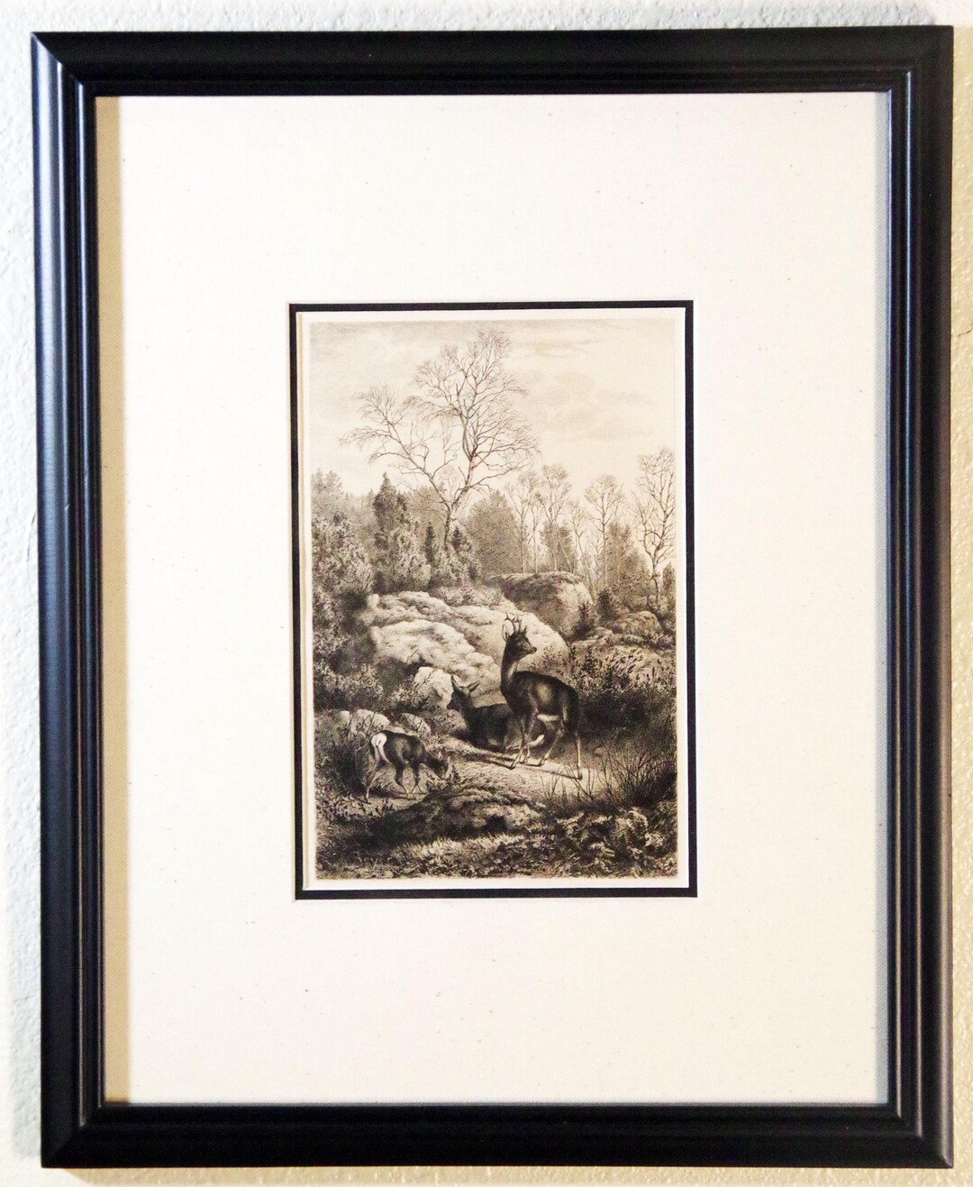 1880 Etching, Charles Beyer (1792 – 1863), Etching, Forest of the ...