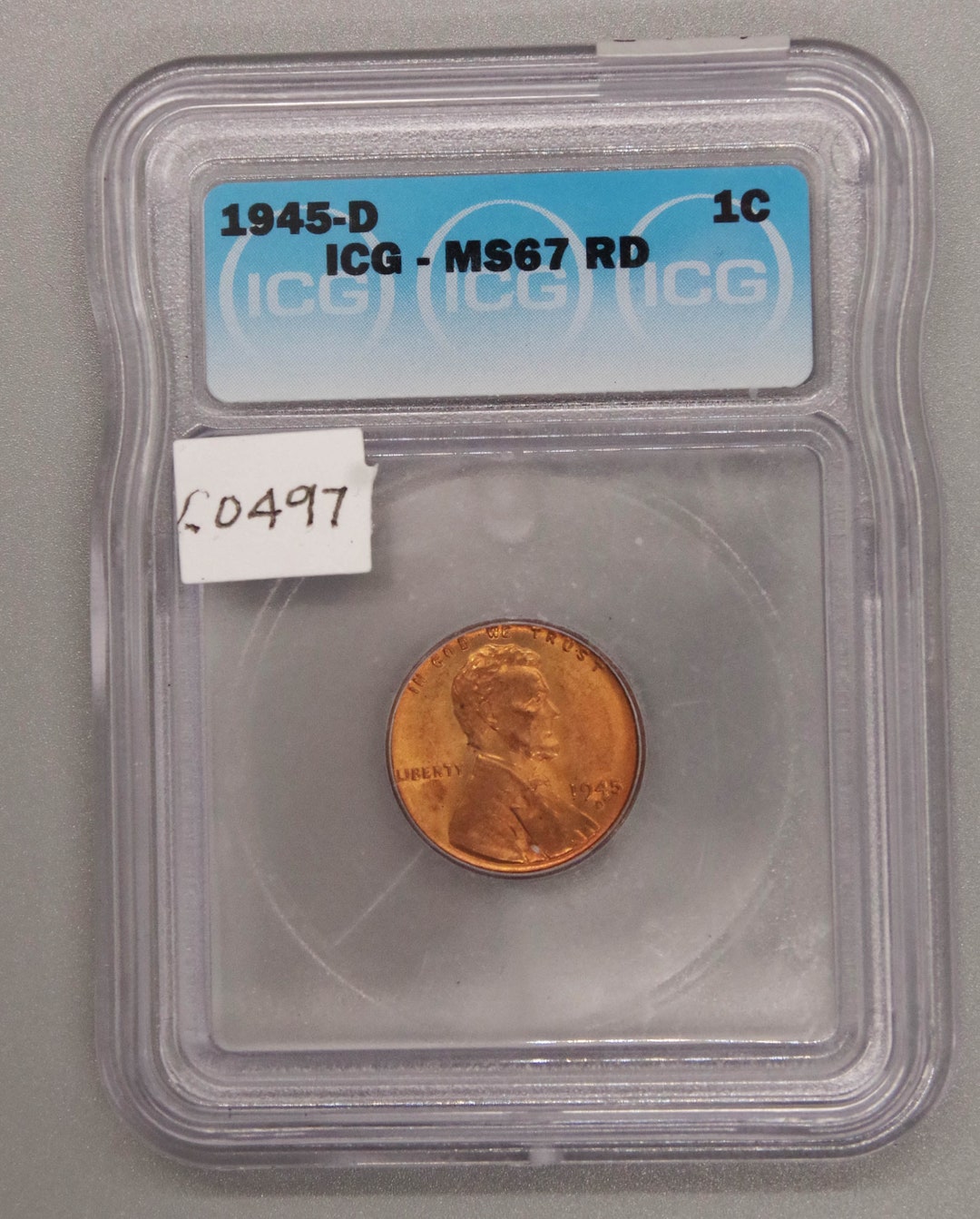 1945 D Lincoln Cent, ICG MS67 RD, Gem Uncirculated, Graded in Holder ...