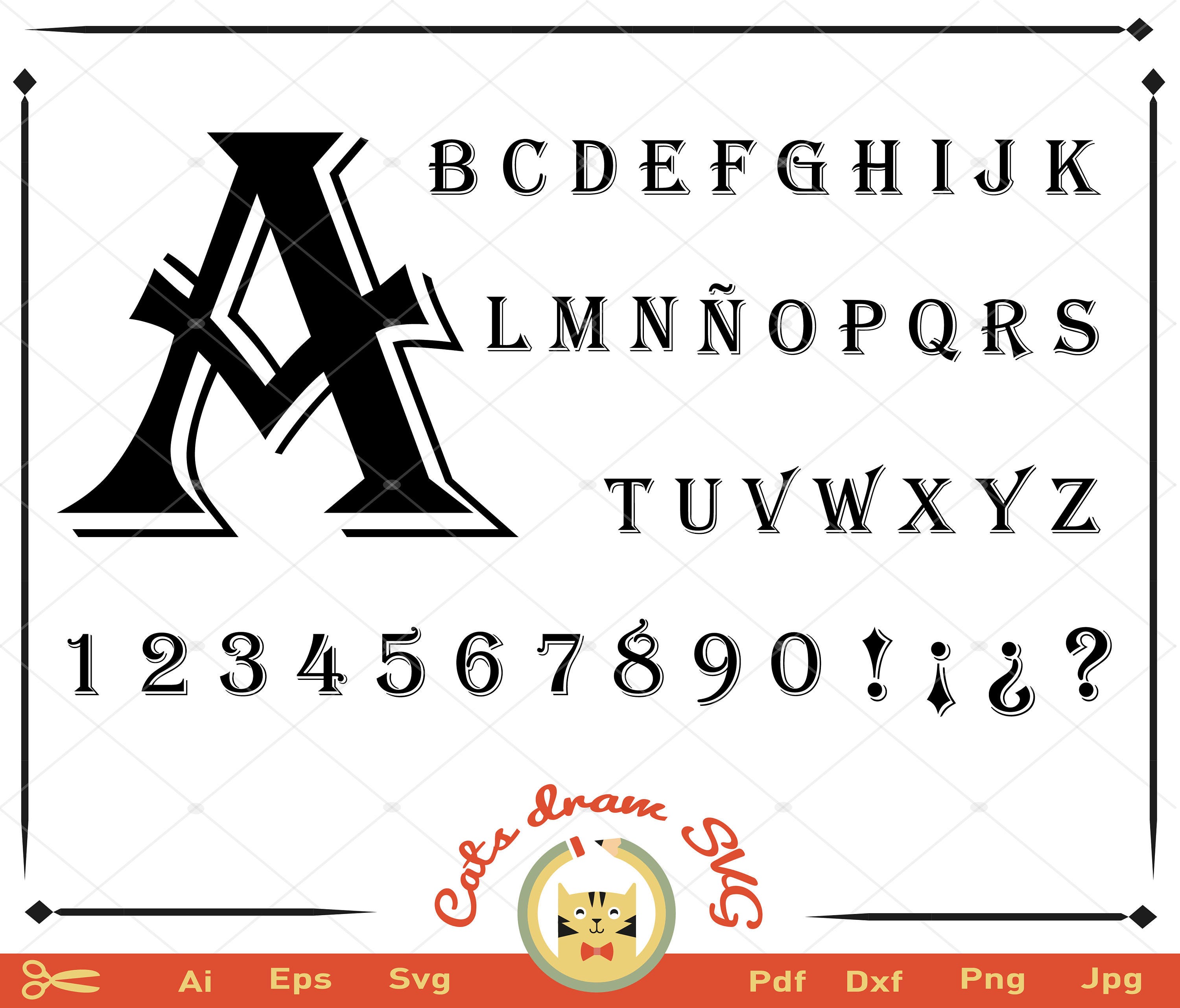 algerian font svg abecedario algerian svg fuente algerian | Etsy