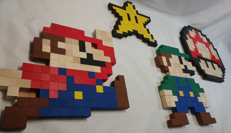 Handmade 8-bit Wood Block Characters Decorate Your Home - Etsy
