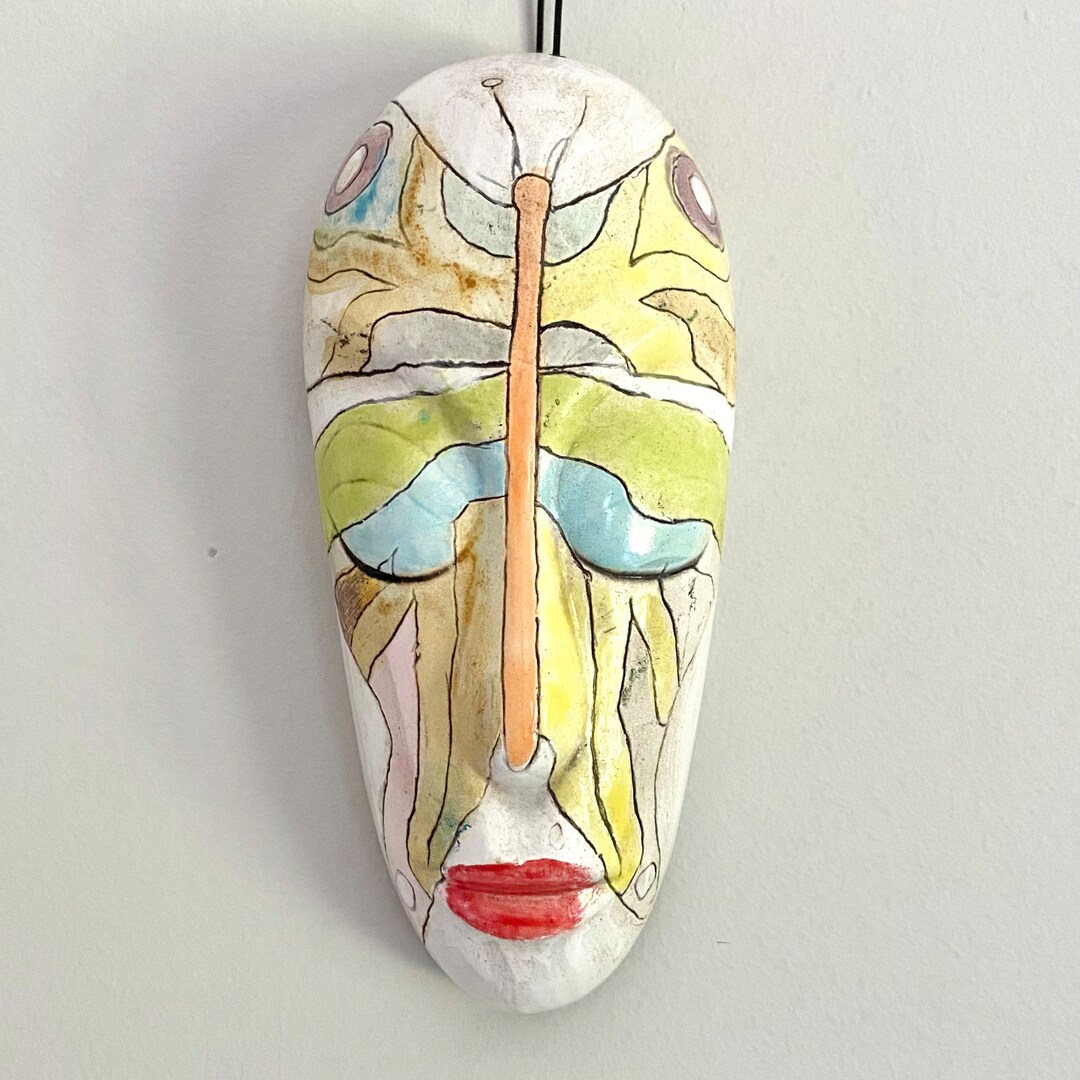 Vintage Original Bespoke Colorful Ceramic Butterfly Face Mask Wall Art ...