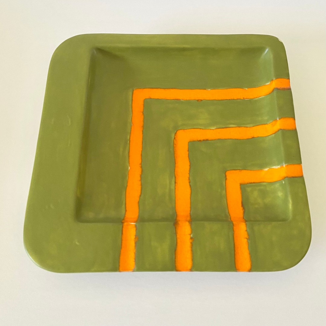 Vintage 1960s Mid-century Modern Signed Bright Linear Design Square ...