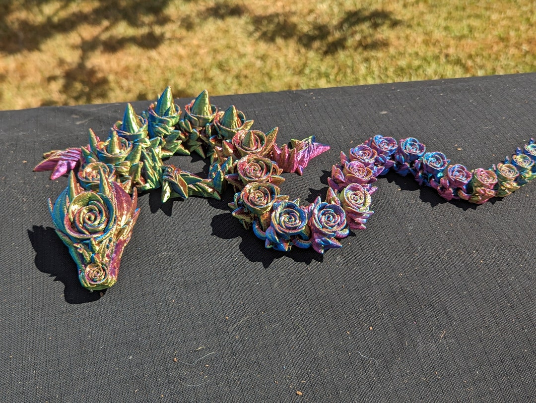 3D Printed Articulating Rainbow Color Shift Rose Dragon, Fidget Toy ...