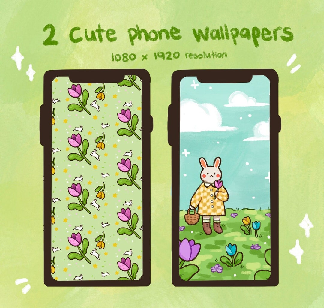 Tulip Bunny Phone Wallpaper Set | PNG Digital Download - Etsy
