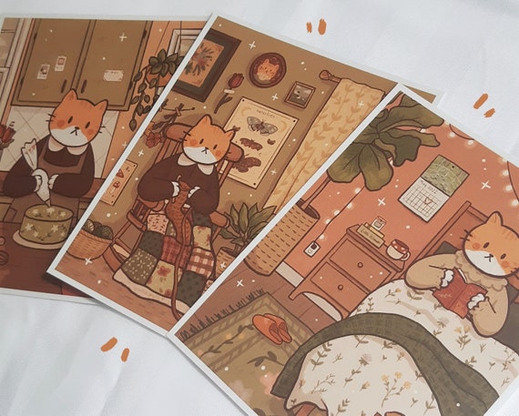 Cottagecore Cat Art Prints 5.75x7.25 - Etsy