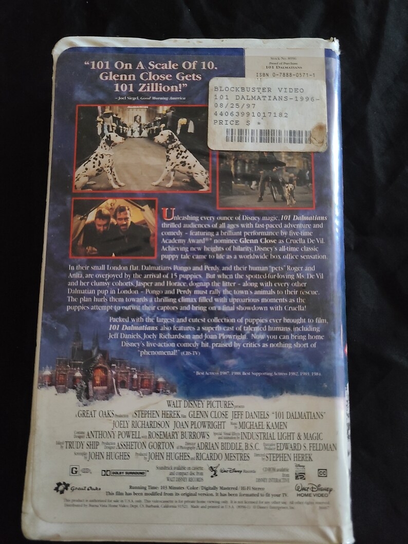 Disney 101 Dalmatians Glen Close Vhs - Etsy