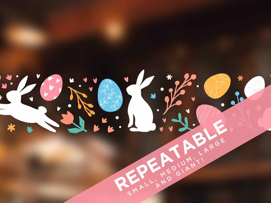 Easter Bunny & Eggs Border Window Sticker, Reusable Window Cling, Shop ...