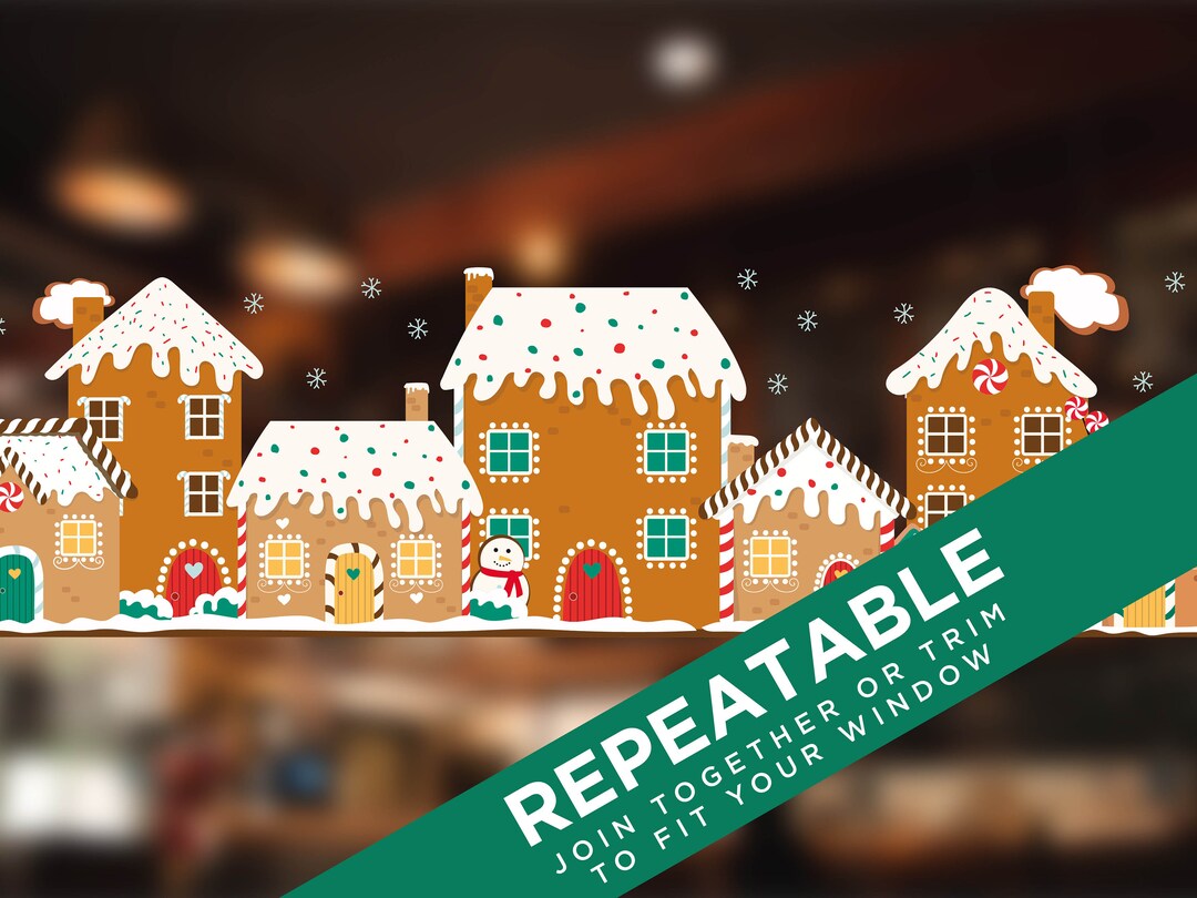 Gingerbread Houses Border Window Sticker, Fun Christmas Window Cling ...