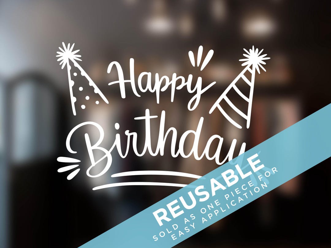 Happy Birthday White Script Window Sticker - Etsy
