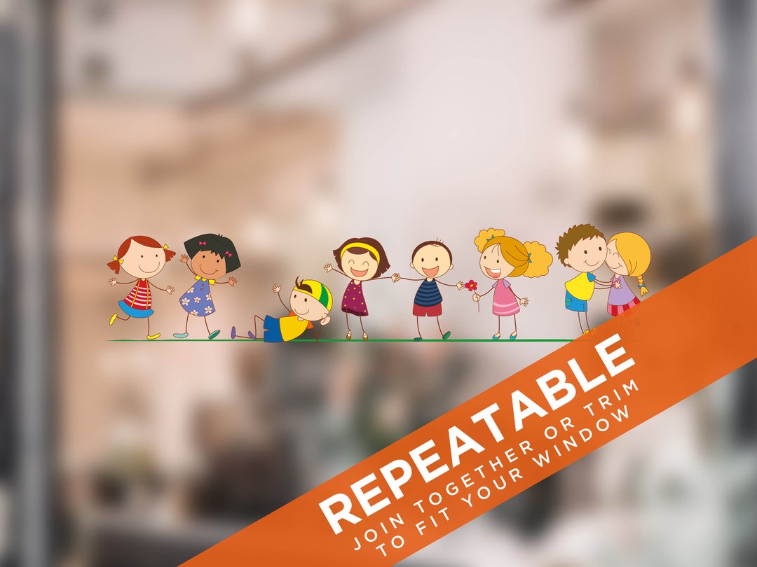 Cartoon Kids Border Window Decal #2, Back to School Window Decoration ...