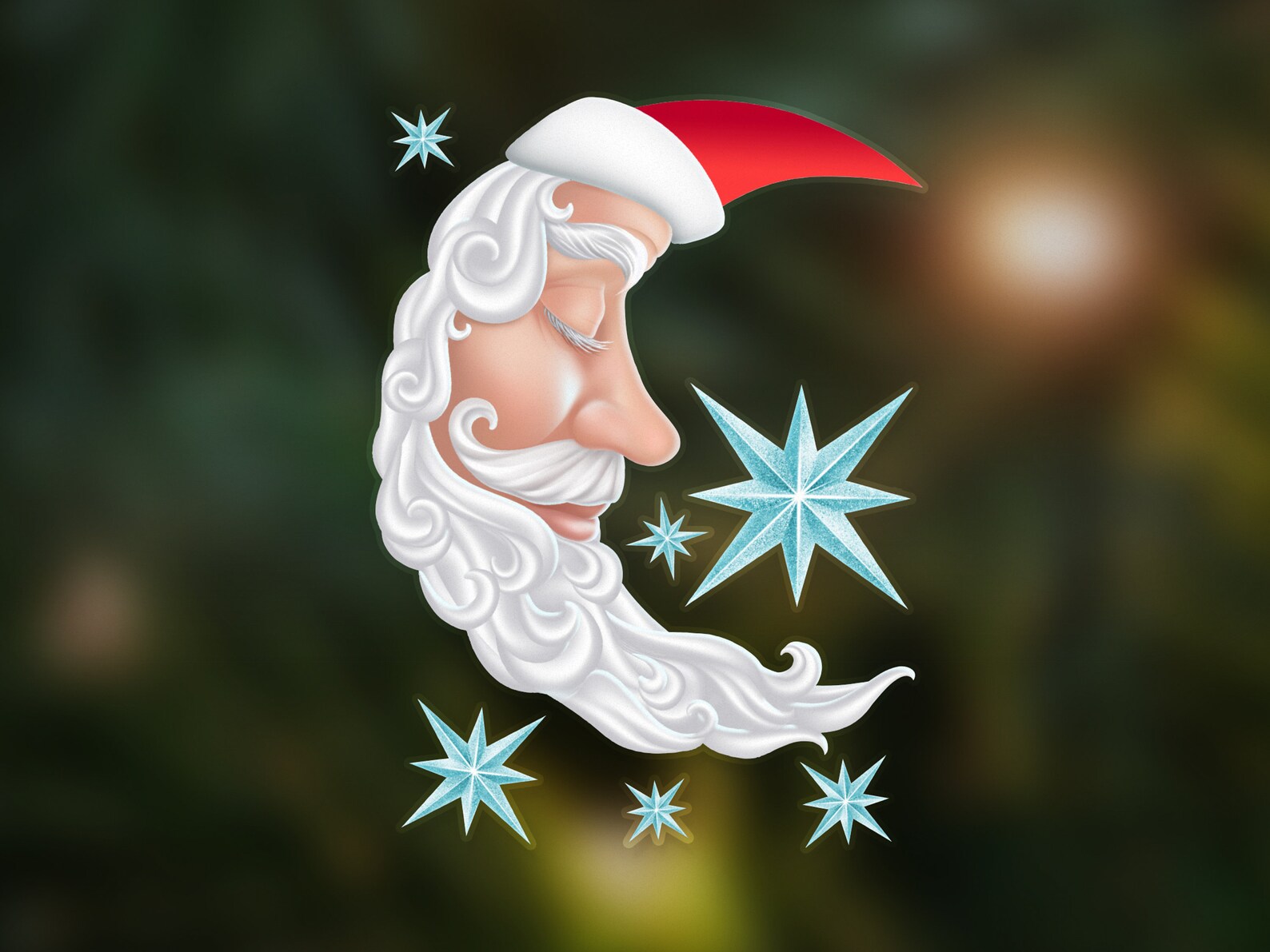 Santa Moon & Stars Christmas Window Cling/seasonal Sticker | Etsy UK