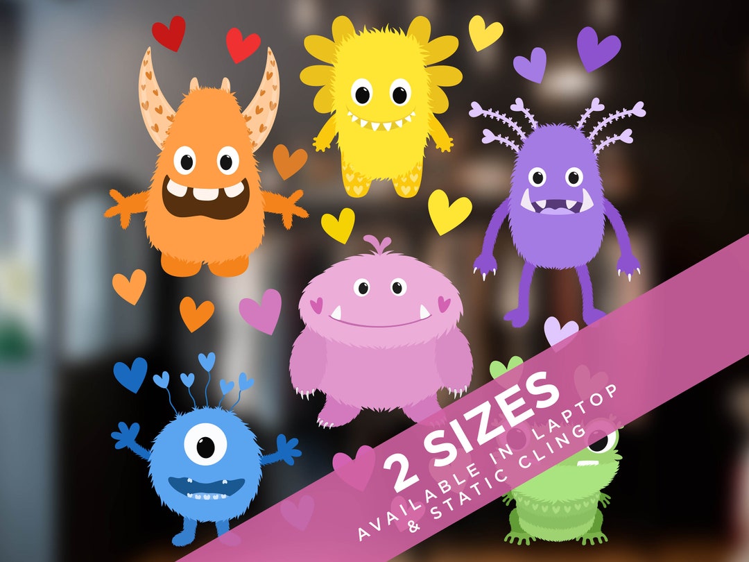 Valentine Love Monsters Window Stickers Creatures Love Valentine's Day ...