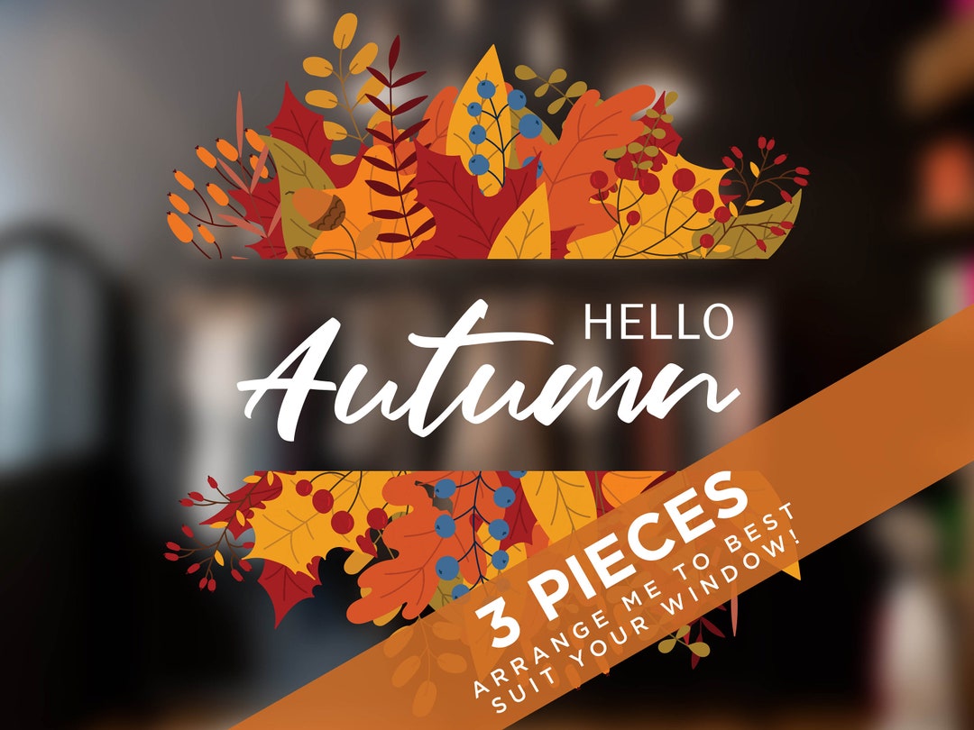 Hello Autumn Script With Foliage Window Stickers - Etsy