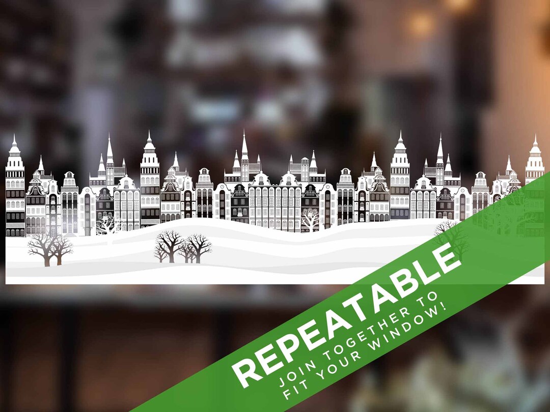 Cityscape Christmas Window Cling Border. Street Scene Xmas Cling for ...
