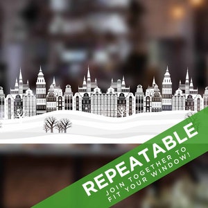 Cityscape Christmas Window Cling Border. Street Scene Xmas Cling for ...