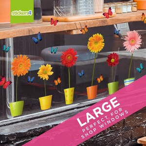 Flower Pots Window Stickers - 10 Individual Colourful Flowers in Pots ...
