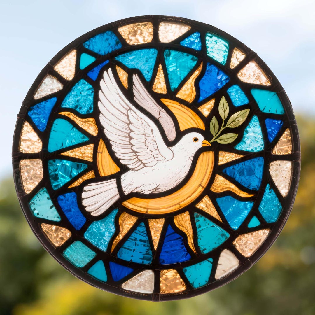 Stained Glass Dove With Olive Branch Window Cling Sticker - Etsy
