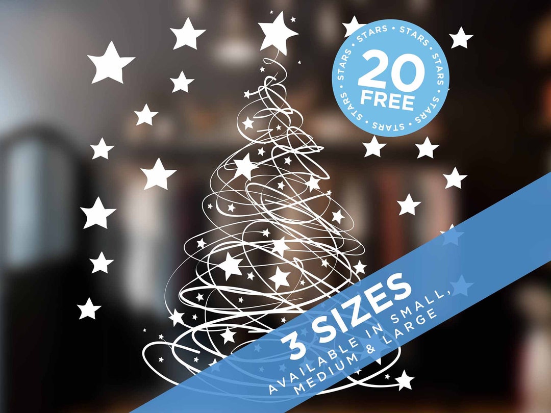Swishy Christmas Tree Window Cling With 20 Free Stars - Holiday Decor ...