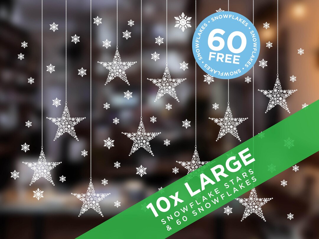 Set of 10 Large (150mm) Snowflake Star Window Stickers Plus 60 ...