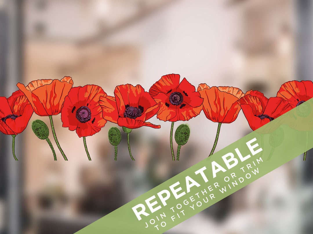 Illustrated Poppy Border - Window Sticker - Etsy