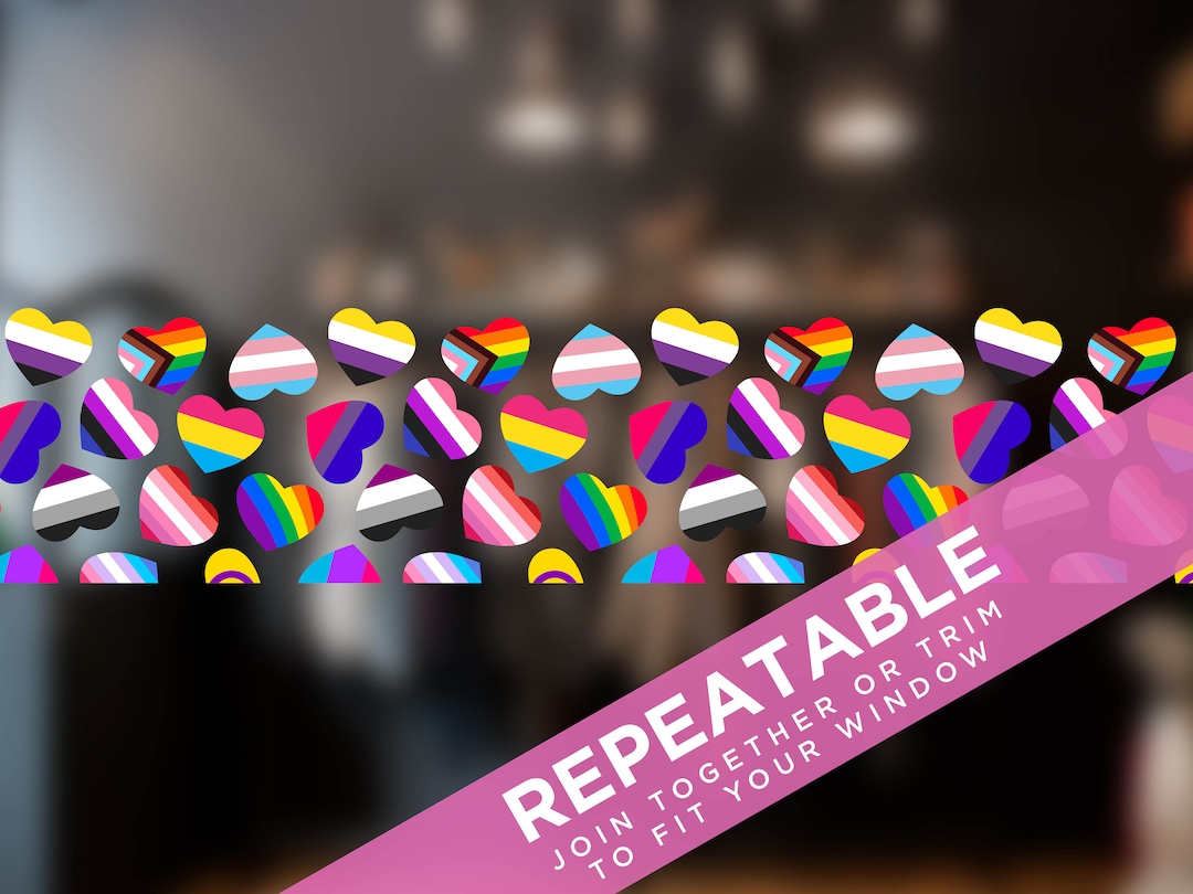 Pride Heart Border Window Sticker - LGBTQ+ Pride - Reusable No Adhesive ...