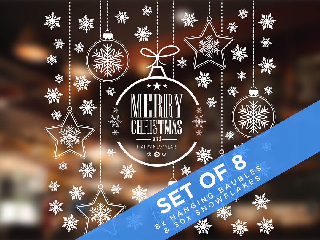 Hanging Merry Christmas Baubles Window Stickers, Large Xmas Window ...