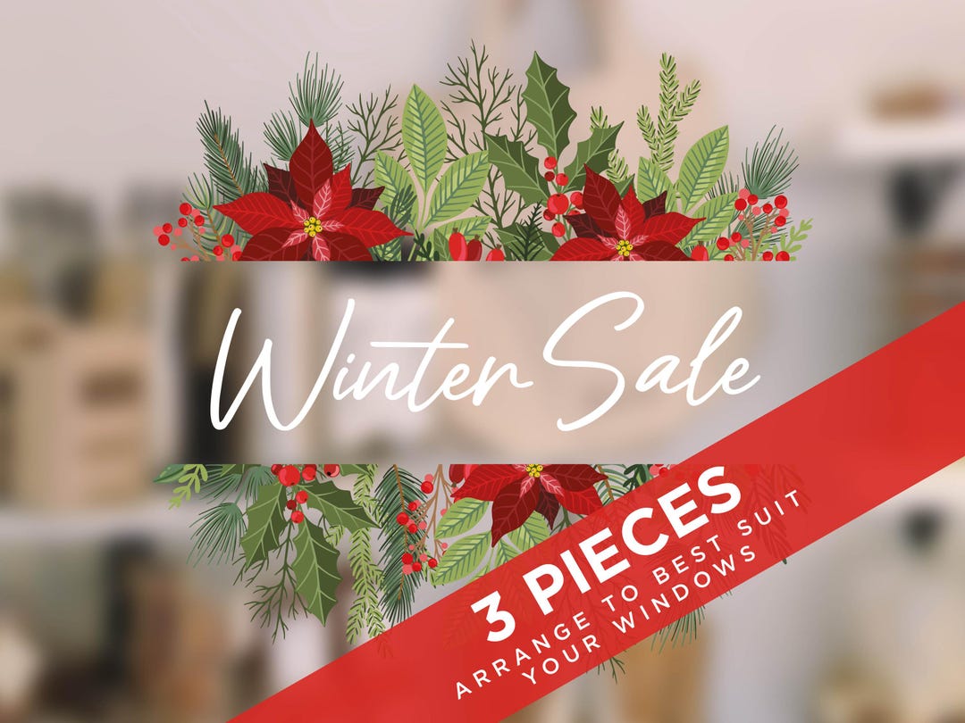 Winter Sale With Foliage Window Sticker for Retail Shop Storefront ...