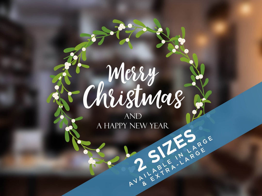 Mistletoe Wreath Christmas Window Sticker | Merry Christmas Window ...