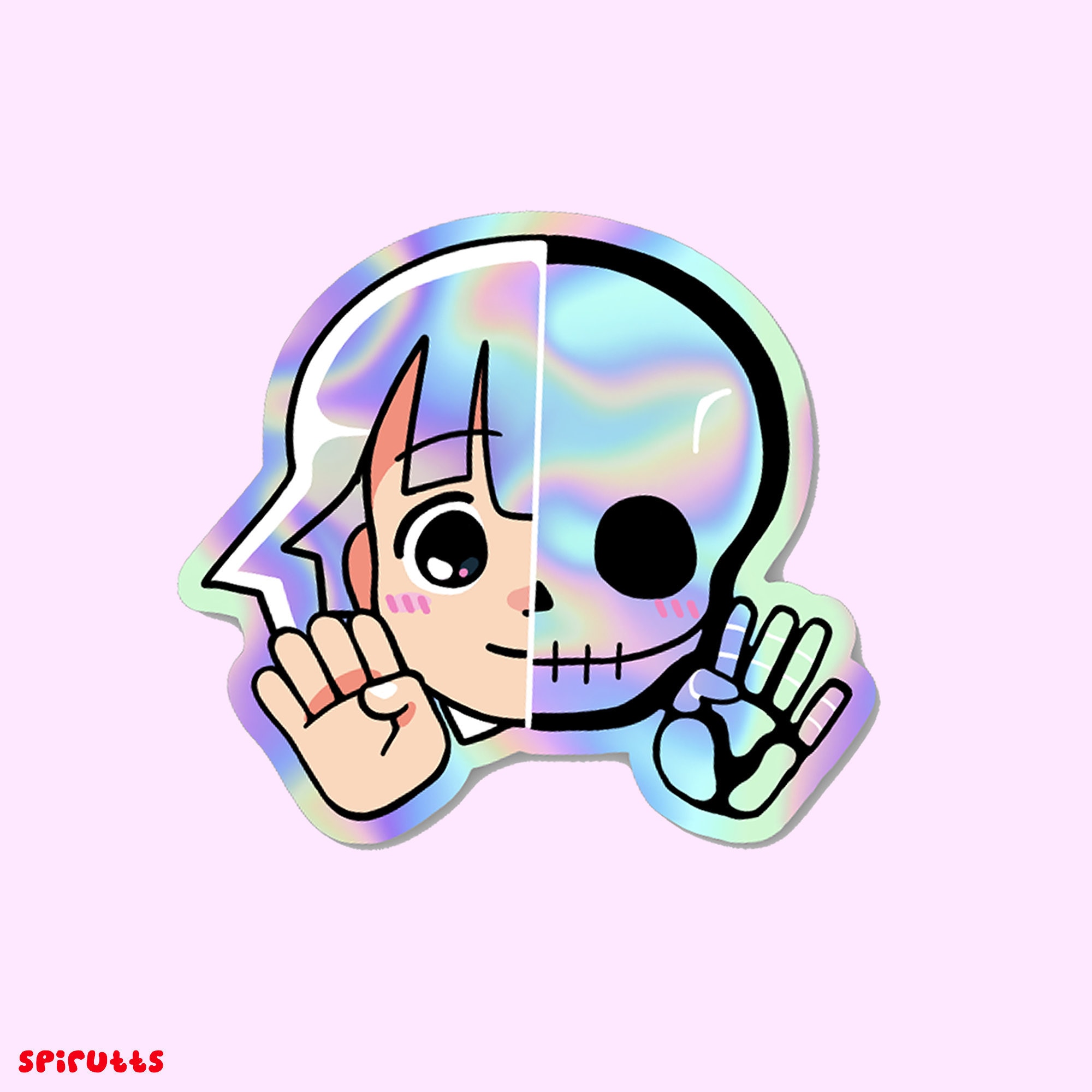 HOLO STICKER Skeleton Anime Girl Holographic Vinyl | Etsy
