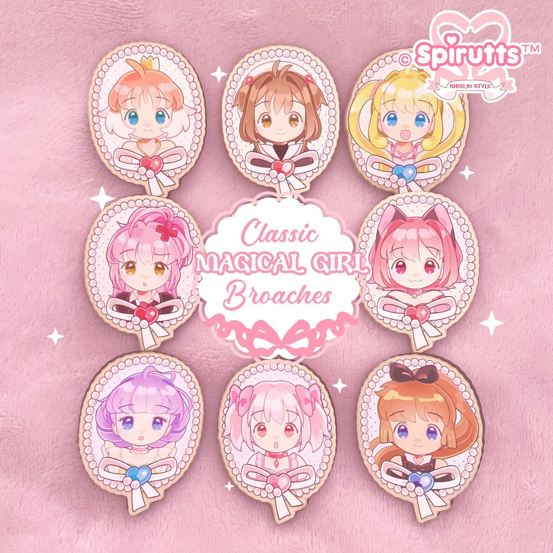 Pin(s)/broaches(s) - Classic Magical Girls - Wood Finish/pink Heart ...