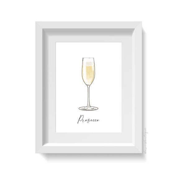 Prosecco Glass Print Prosecco Illustration Prints for the | Etsy