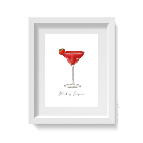 Strawberry Daiquiri Cocktail Print Pink Red Strawberry - Etsy
