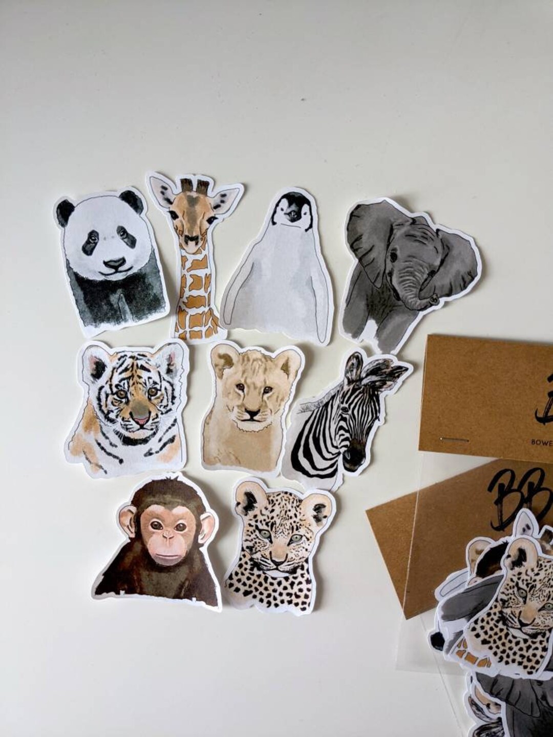 Baby Animal Matte Stickers, Wild Animal Illustration Print, Set of 9 - Etsy
